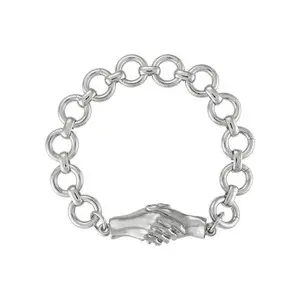 MLE Gentlewoman's Agreement Bracelet With Clasped-Hand Motif Metallic Silver