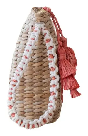 Likhâ Embroidered Straw Wristlet Pouch