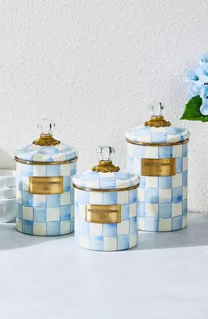 MACKENZIE-CHILDS Small Enameled Steel Canister - Sky Check