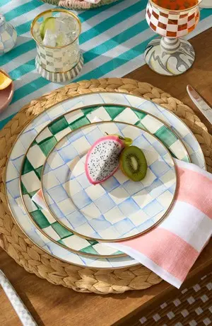 MACKENZIE-CHILDS Enameled Steel Charger Plate - Sky Check