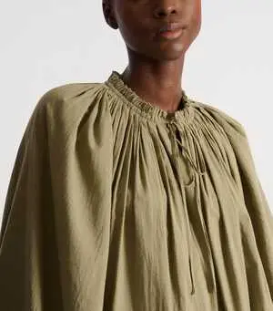 Balmain Cotton Peasant Blouse With Tie Neck