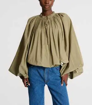 Balmain Cotton Peasant Blouse With Tie Neck