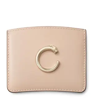 Cartier Leather Panthère C De Card Holder - Beige