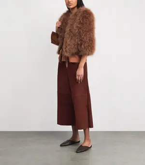 YVES SALOMON Calfskin Suede Cropped Palazzo Trousers