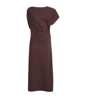 YVES SALOMON Asymmetrical Draped Midi Dress In Cotton-silk