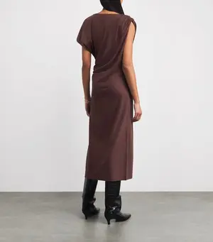YVES SALOMON Asymmetrical Draped Midi Dress In Cotton-silk