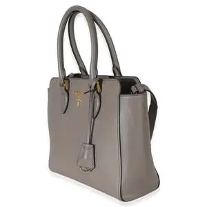 Prada Saffiano Leather Top Handle Tote - Gray