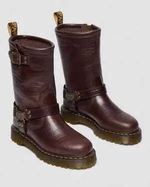 Dr. Martens Anistone Hi Embossed Reptile Leather Boots - Brown