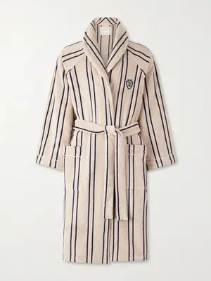 Brunello Cucinelli Logo-appliquéd Striped Cotton-terry Robe - Neutrals