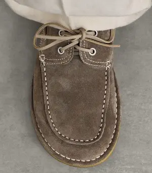 AMI Paris Suede Boat Shoes With Logo Detail - Brown