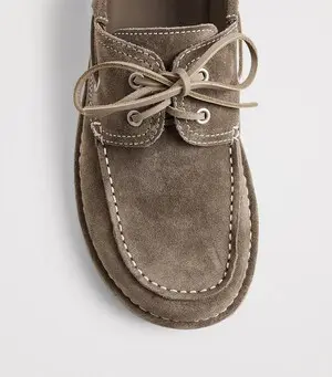 AMI Paris Suede Boat Shoes With Logo Detail - Brown