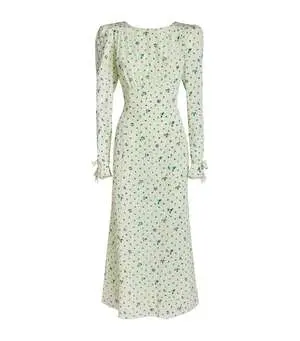 Alessandra Rich Silk Floral Print Maxi Dress