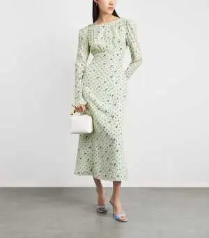 Alessandra Rich Silk Floral Print Maxi Dress