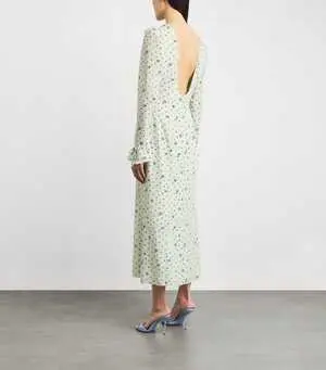 Alessandra Rich Silk Floral Print Maxi Dress