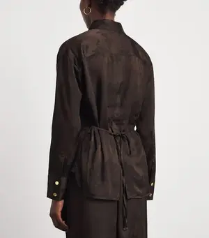 GANNI Floral Jacquard Satin Shirt - Brown