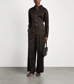 GANNI Satin Jacquard Drawstring Trousers - Brown