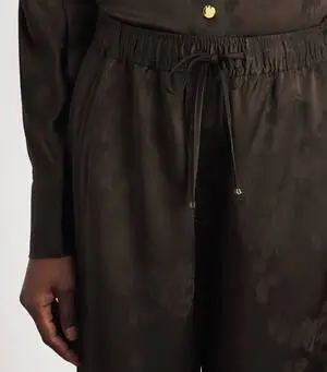 GANNI Satin Jacquard Drawstring Trousers - Brown