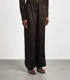 GANNI Satin Jacquard Drawstring Trousers - Brown