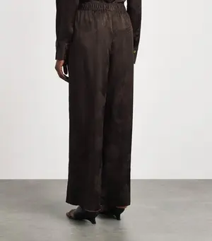 GANNI Satin Jacquard Drawstring Trousers - Brown