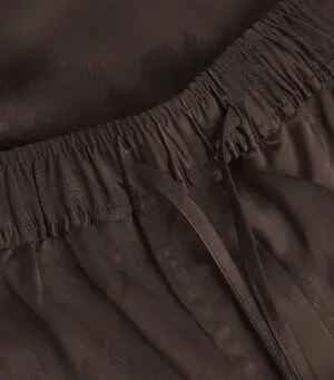 GANNI Satin Jacquard Drawstring Trousers - Brown