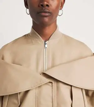 GANNI Organic Cotton Wide-collar Bomber Jacket - Beige