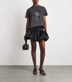 GANNI Embroidered Cotton T-shirt - Grey