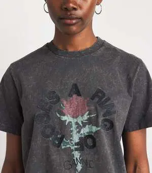 GANNI Embroidered Cotton T-shirt - Grey