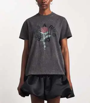 GANNI Embroidered Cotton T-shirt - Grey