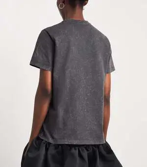 GANNI Embroidered Cotton T-shirt - Grey