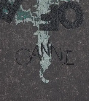 GANNI Embroidered Cotton T-shirt - Grey