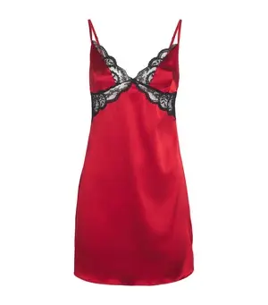 GILDA & PEARL Silk Muse Slip Dress With Lace Trim - Red