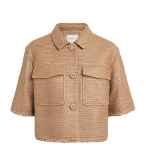 Lafayette 148 New York Faux Raffia Cropped Overshirt