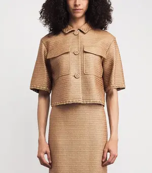 Lafayette 148 New York Faux Raffia Cropped Overshirt
