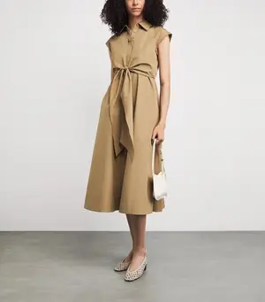 Lafayette 148 New York Cotton Tie-front Midi Shirt Dress