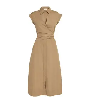Lafayette 148 New York Cotton Tie-front Midi Shirt Dress