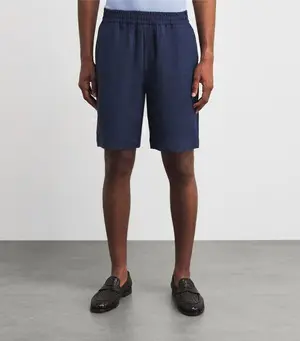 Sunspel Linen Drawstring Shorts - Navy