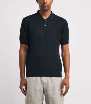 Sunspel Linen-silk Honeycomb Polo Shirt - Navy