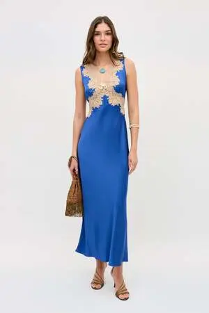 Rixo Lysandra Iris Lace Trimmed Midi Dress - Blue