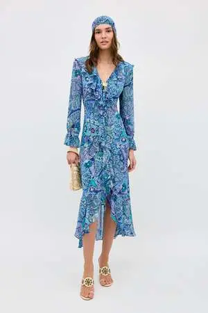 Rixo Gracye Paisley Floral Dress - Blue