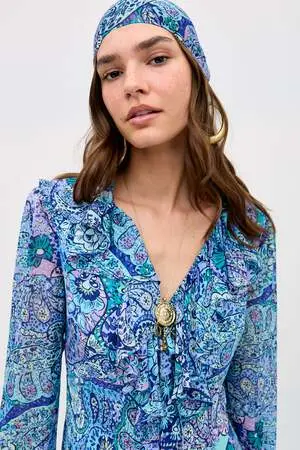 Rixo Gracye Paisley Floral Dress - Blue