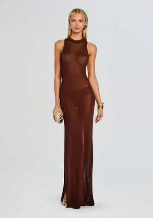 SEROYA Metallic Knit Maxi Dress - Rust