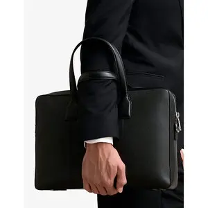 REISS Leather Briefcase With Top Handle And Adjustable Shoulder Strap
