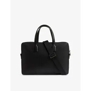 REISS Leather Briefcase With Top Handle And Adjustable Shoulder Strap