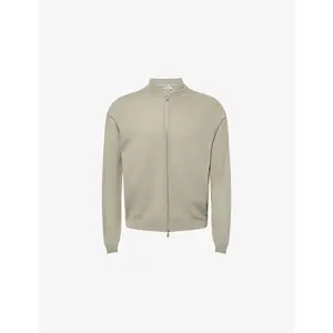 John Smedley Textured Crewneck Wool Zip-up Cardigan - Thistle Dew