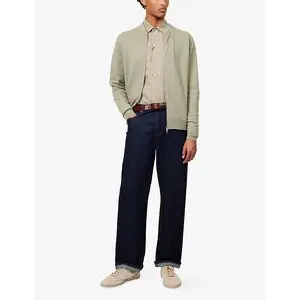 John Smedley Textured Crewneck Wool Zip-up Cardigan - Thistle Dew