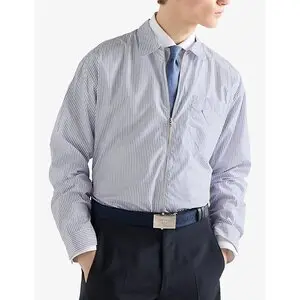 Prada Stripe-print Zipper Cotton Shirt - Blue