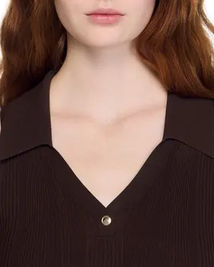 Sandro Ribbed Knit Polo Bodysuit