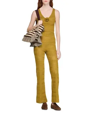 Sandro Floral Pointelle Knit Top - Olive