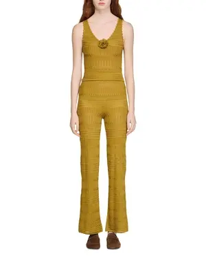 Sandro Floral Pointelle Knit Top - Olive