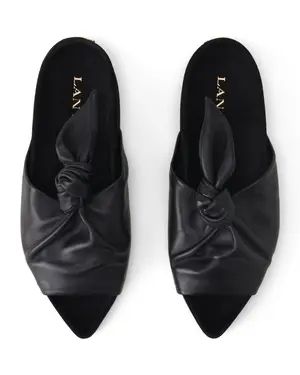 LANVIN Flat Leather Mules With Bow Detailing - Black